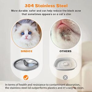 Cat Water Fountain Stainless Steel - SINDOX Dog Water Bowl Fountain, 2.6L/88oz Automatic Cat Fountains Super Quiet Pet Drinking Water Dispenser for Cats, Dogs, Multiple Pets with 3 Filters - White