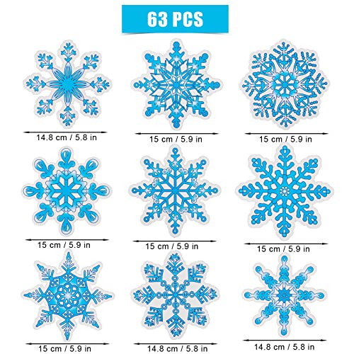 63pcs Winter Christmas Snowflake Cutouts Paper, 5.9x5.9 Inches Winter Paper Cutouts with Glue Points Snowflake Cutouts for Bulletin Board Classroom School Winter Christmas Party Decoration (Blue)