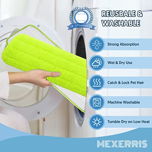 Spray Mop Pads Heads Replacement Compatible with Swiffer PowerMop - MEXERRIS Microfiber Wet Mops Refill Mop Cleaning Pads Floor Mop Pads Fit for All Spray Mops & Velcro Design Mops,7 Pcs/Set Green