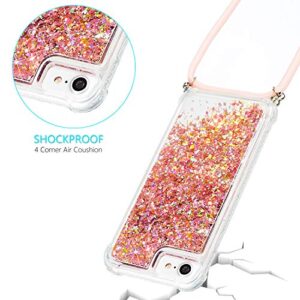 SUPWALL Crossbody Case Designed for iPhone 6/7/8/SE 2020/SE 2022 | Neck Cord Phone Cases with Adjustable Lanyard Strap | Clear Glitter Sparkle Anti-Scratch Shockproof Protective Cover | Rose Gold