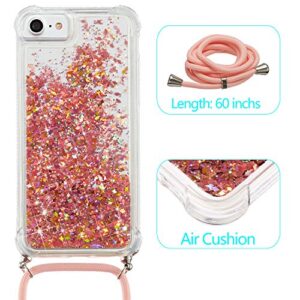 SUPWALL Crossbody Case Designed for iPhone 6/7/8/SE 2020/SE 2022 | Neck Cord Phone Cases with Adjustable Lanyard Strap | Clear Glitter Sparkle Anti-Scratch Shockproof Protective Cover | Rose Gold