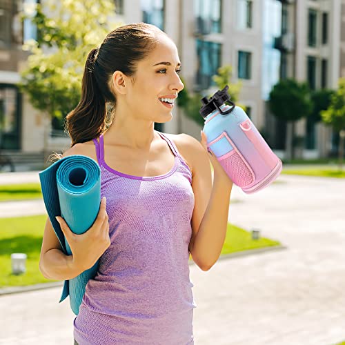 BicycleStore 64 OZ Insulated Water Bottle with Straw and Strap, Half Gallon Stainless Steel Water Bottle Leak Proof Double Vacuum Metal Water Jug Giant Water Flask with 2 Lid for Travel Runing Fitness