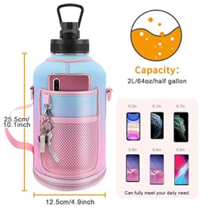 BicycleStore 64 OZ Insulated Water Bottle with Straw and Strap, Half Gallon Stainless Steel Water Bottle Leak Proof Double Vacuum Metal Water Jug Giant Water Flask with 2 Lid for Travel Runing Fitness