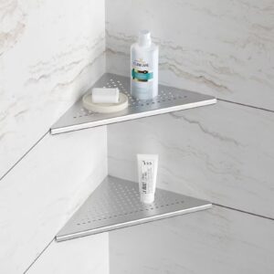 neodrain 10 inch brushed corner wall shelf set of 2, floating corner shelves for wall, 304 stainless steel wall storage shelves for bathroom,no drilling