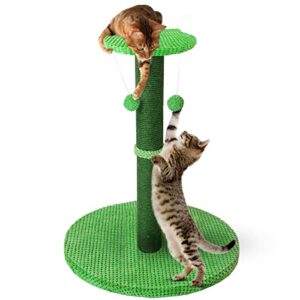 cat scratching post sisal cat tree cactus cat scratcher, scratching posts for indoor cats kitten, cute tall cat scratch post with perch to protect furniture, 2 dangling ball toys, stable cat stand