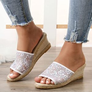 Women Slippers Platform Wedge Slippers Versatile Sequin Mesh Breathable Wedge Fuzzy Bunny Slippers Women