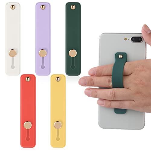 Cobee Phone Loop Finger Holder, 5pcs Phone Grip Straps Silicone Phone Finger Strap Finger Cell Phone Grip Universal Finger Kickstand for Most Smartphones(Yellow, Purple, White, Green, Red)