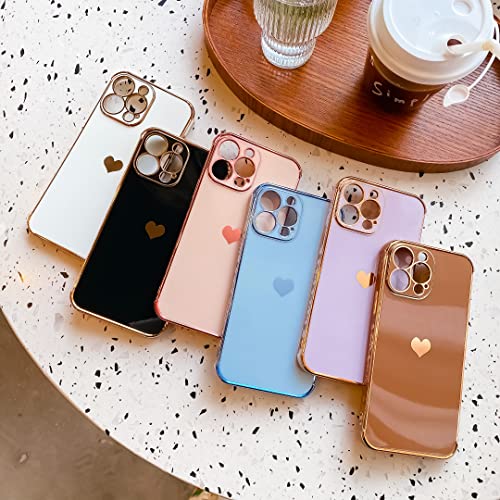 imluckies Compatible with iPhone 14 Pro Max Case, Shockproof TPU Cover with Luxury Gold Plating Edge & Love Heart Pattern, Full Camera Protection Case for Women Girls 6.7" (2022), Black