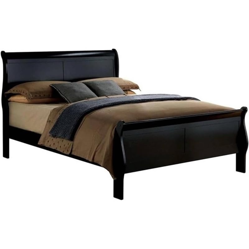 Bowery Hill Transitional Solid Wood King Sleigh Bed in Black