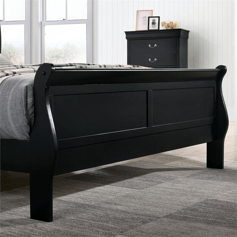 Bowery Hill Transitional Solid Wood King Sleigh Bed in Black