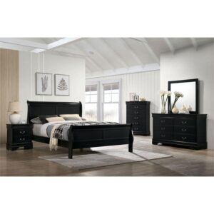 Bowery Hill Transitional Solid Wood King Sleigh Bed in Black