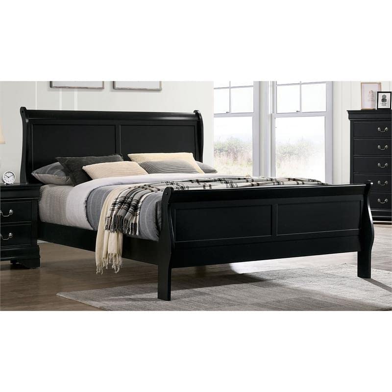 Bowery Hill Transitional Solid Wood King Sleigh Bed in Black