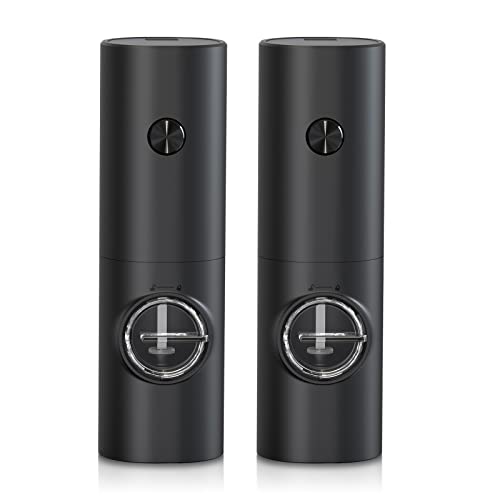 MAEXUS Electric Salt and Pepper Grinder Set, Battery Powered Automatic Pepper&Salt Mill Grinder, LED Light, Adjustable Coarseness (2 Pack)