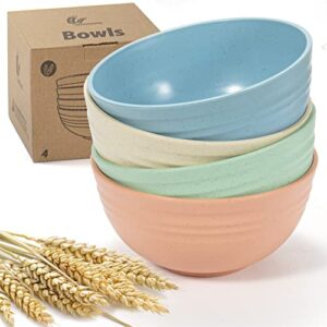 ptnitwo cereal bowls-set of 4 wheat straw fiber bowls, unbreakable and reusable light weight bowl for rice noodle soup snack salad fruit bpa free dishwasher safe (4 color)