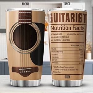 ZOXIX Guitar Insulated Tumblers 20oz Guitarist Nutrition Facts Cup With Lid Vintage Music Gifts For Guitarists Musician Acoustic Band Music Teacher Gifts Guitar Lover