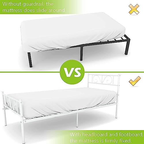 Twin Bed Frames White with Storage for Girls Boys Adults, No Box Spring Needed Single Platform Bed Duty Metal Slats Support Mattress Foundation with Headboard