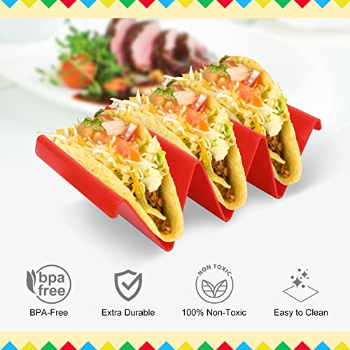 NDGDV Taco Holder Stand Set of 4, Premium Taco Rack Tray Holds Up to 3 or 2 Tacos Each, PP Health Material, Colorful Taco Holder Plate, Dishwasher & Microwave Safe