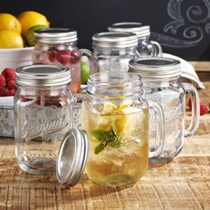 glaver's mason jar 16 oz. glass mugs with handle and lid set of 6 old fashioned drinking glass bottles original mason jar pint sized cup set.