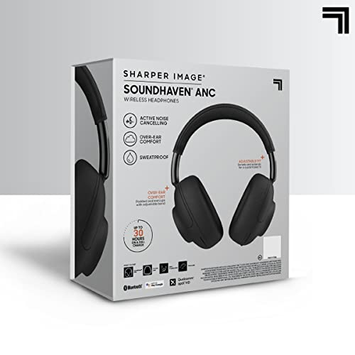 Sharper Image Soundhaven Wireless Over-Ear Bluetooth Headphones, Active Noise Canceling, 30-Hour Playtime, IPX4 Sweatproof, Music & Call Touch Controls, Connect to 2 Devices, Premium Audio Drivers