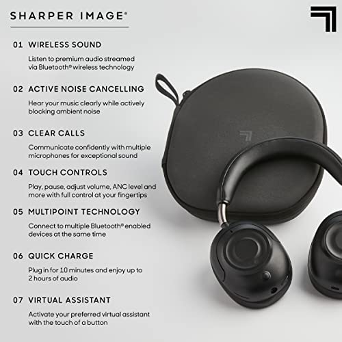 Sharper Image Soundhaven Wireless Over-Ear Bluetooth Headphones, Active Noise Canceling, 30-Hour Playtime, IPX4 Sweatproof, Music & Call Touch Controls, Connect to 2 Devices, Premium Audio Drivers