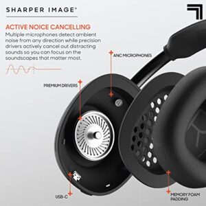 Sharper Image Soundhaven Wireless Over-Ear Bluetooth Headphones, Active Noise Canceling, 30-Hour Playtime, IPX4 Sweatproof, Music & Call Touch Controls, Connect to 2 Devices, Premium Audio Drivers