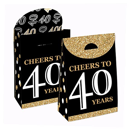 Big Dot of Happiness Adult 40th Birthday - Gold - Birthday Gift Favor Bag - Party Goodie Boxes - Set of 12