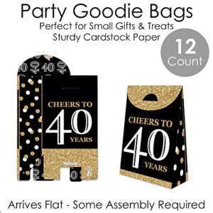 Big Dot of Happiness Adult 40th Birthday - Gold - Birthday Gift Favor Bag - Party Goodie Boxes - Set of 12