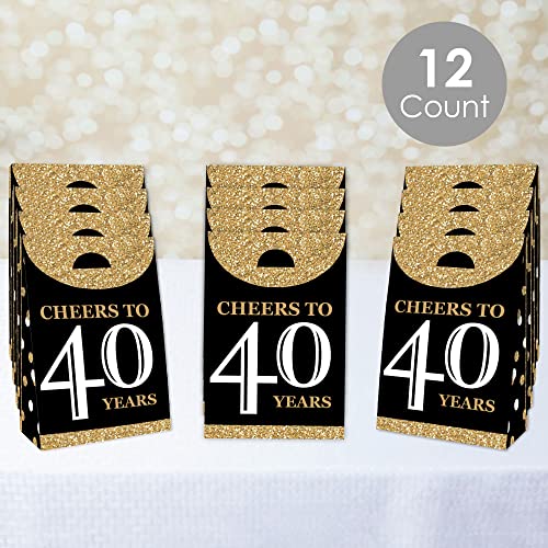 Big Dot of Happiness Adult 40th Birthday - Gold - Birthday Gift Favor Bag - Party Goodie Boxes - Set of 12