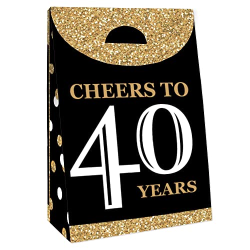 Big Dot of Happiness Adult 40th Birthday - Gold - Birthday Gift Favor Bag - Party Goodie Boxes - Set of 12