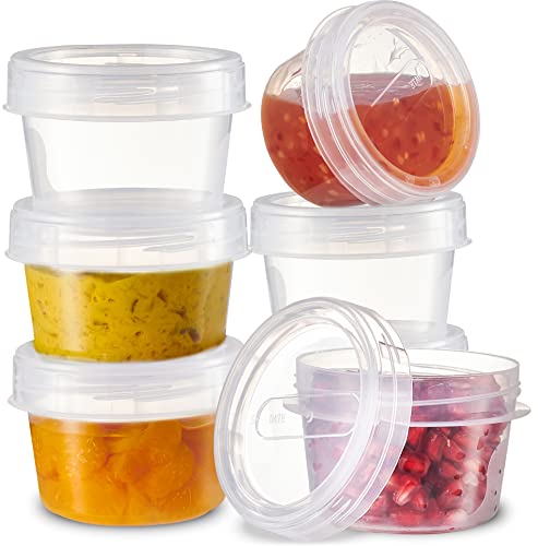 PLASTICPRO 6 Pack Twist Cap Food Storage Containers with Clear Screw on Lid- 4 oz Reusable Meal Prep Containers - Small Freezer Containers Microwave Safe Clear Plastic Food Storage