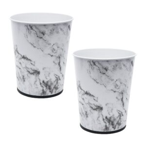 bath bliss 5 liter small wastebasket | 2 pack | round open top | trash can | bathroom | bedroom | kitchen | office | dorm | disposal waste bin | garbage | marble