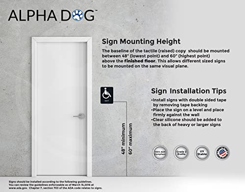 ALPHA DOG Handicap Exit Sign with Braille - ADA Compliant Tactile Exit Sign with Grade 2 Contracted Braille and Raised Text, 8x6 inch, UV Stable for Indoor or Outdoor Use, Made in the USA