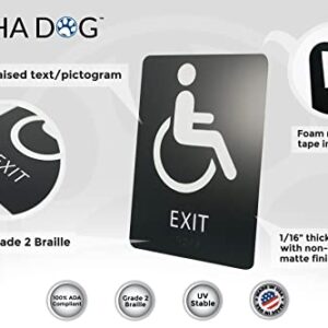 ALPHA DOG Handicap Exit Sign with Braille - ADA Compliant Tactile Exit Sign with Grade 2 Contracted Braille and Raised Text, 8x6 inch, UV Stable for Indoor or Outdoor Use, Made in the USA