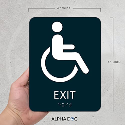 ALPHA DOG Handicap Exit Sign with Braille - ADA Compliant Tactile Exit Sign with Grade 2 Contracted Braille and Raised Text, 8x6 inch, UV Stable for Indoor or Outdoor Use, Made in the USA