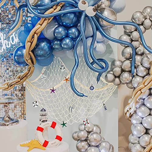 Fish Net Decorative Natural Party Decorations with DIY Accessory, Mediterranean Decor for Pirate, Hawaiian, Mermaid, Under The Sea, Ocean Themed Party, Classroom Cotton Crafting Supplies-DIY Kit