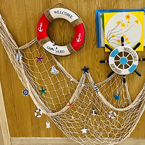 Fish Net Decorative Natural Party Decorations with DIY Accessory, Mediterranean Decor for Pirate, Hawaiian, Mermaid, Under The Sea, Ocean Themed Party, Classroom Cotton Crafting Supplies-DIY Kit