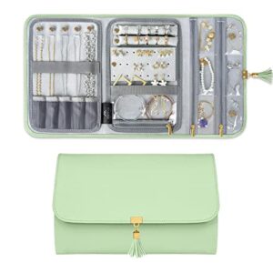 matein travel jewelry organizer case, foldable water-resistant soft leather jewelry roll, women jewelry bag for earrings, rings, necklaces, bracelets, green