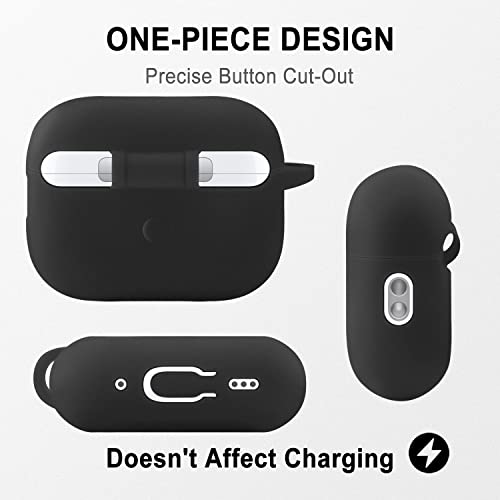 Geiomoo 4 in 1 Silicone Case Compatible with Air Pods Pro 2nd Generation, Protective Cover with Carabiner (Black)