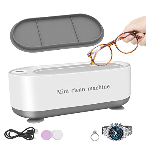 Hooshion Ultrasonic Jewelry Cleaner, 45kHZ Glasses Cleaner with Contact Lens Storage Case, Ultrasonic Cleaner for Eye Glasses, Watches, Earrings, Ring, Necklaces, Coins, Razors