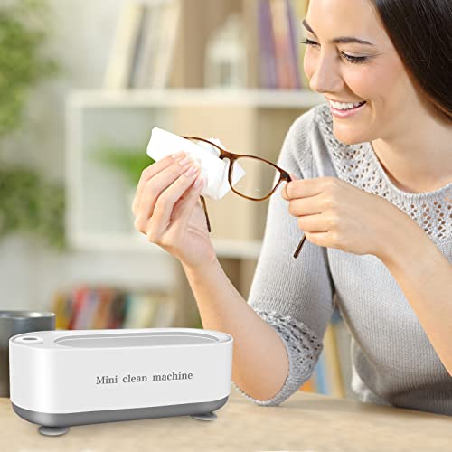 Hooshion Ultrasonic Jewelry Cleaner, 45kHZ Glasses Cleaner with Contact Lens Storage Case, Ultrasonic Cleaner for Eye Glasses, Watches, Earrings, Ring, Necklaces, Coins, Razors