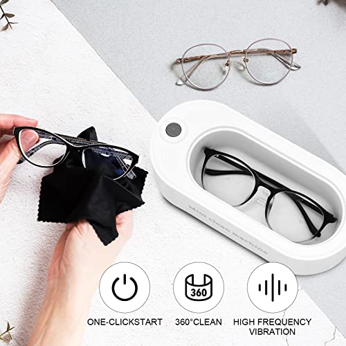 Hooshion Ultrasonic Jewelry Cleaner, 45kHZ Glasses Cleaner with Contact Lens Storage Case, Ultrasonic Cleaner for Eye Glasses, Watches, Earrings, Ring, Necklaces, Coins, Razors