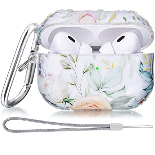 CAGOS for Airpods Pro 2 Case 2022, Clear Cute Floral Airpods Pro 2nd Generation Case Cover with Anti-Lost Lanyard Strap and Keychain for Women Girls Teens, Peonies