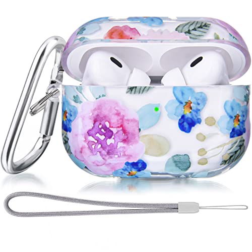 CAGOS for Airpods Pro 2 Case 2022, Clear Cute Floral Airpods Pro 2nd Generation Case Cover with Anti-Lost Lanyard Strap and Keychain for Women Girls Teens, Roses