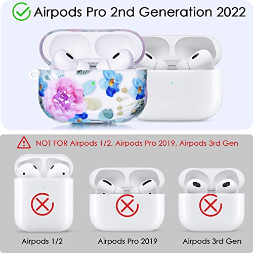 CAGOS for Airpods Pro 2 Case 2022, Clear Cute Floral Airpods Pro 2nd Generation Case Cover with Anti-Lost Lanyard Strap and Keychain for Women Girls Teens, Roses