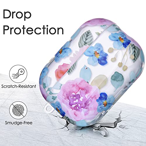 CAGOS for Airpods Pro 2 Case 2022, Clear Cute Floral Airpods Pro 2nd Generation Case Cover with Anti-Lost Lanyard Strap and Keychain for Women Girls Teens, Roses