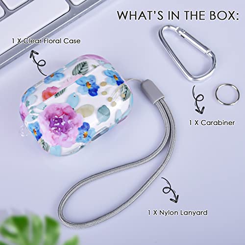 CAGOS for Airpods Pro 2 Case 2022, Clear Cute Floral Airpods Pro 2nd Generation Case Cover with Anti-Lost Lanyard Strap and Keychain for Women Girls Teens, Roses