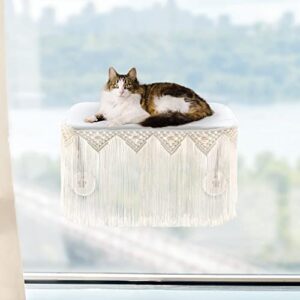 mkono macrame cat window perch hammock for indoor cats boho cat window bed with woven tassle lower iron support sunbathing pet resting seat safely space saving swing shelf kitty gift idea