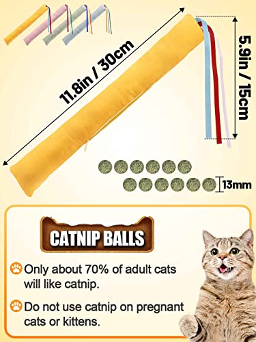 MEWTOGO 4 Pcs Cat Kicker Toy with Ribbon - Cat Toys with 12 Natural Catnip Balls and Zipper, Interactive Cat Kick Sticks Chew Toy, Ideal Cat Gift for Indoor Kitten Playing