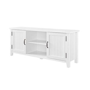 Walker Edison 4 Person Modern Farmhouse Wood Small Dining Table Dining Room Kitchen Table Set Dining 4 Chairs Set, 48 Inch, White & Buren Classic Grooved Door TV Stand, Solid White