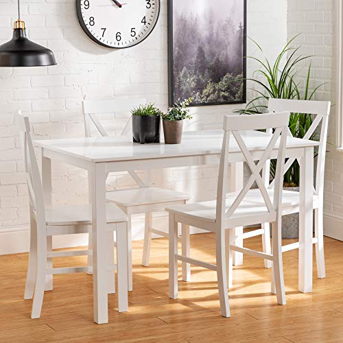 Walker Edison 4 Person Modern Farmhouse Wood Small Dining Table Dining Room Kitchen Table Set Dining 4 Chairs Set, 48 Inch, White & Buren Classic Grooved Door TV Stand, Solid White